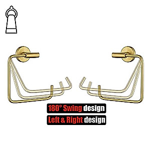 JQK Towel Ring Brushed Gold, Stainless Steel Square Ring Towel Holder for Bathroom, 6 Inch Brushed Gold Wall Mount, TR140-BG