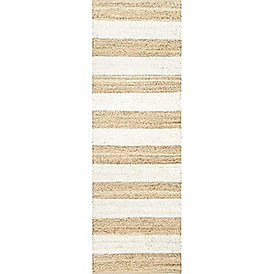 nuLOOM Alisia Flatweave Stripes Jute Runner Rug, 2' 6" x 6', Off-white