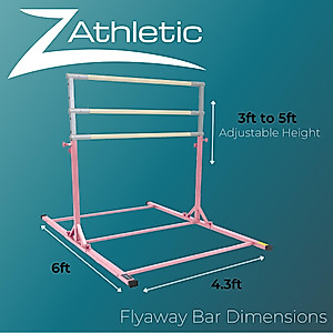 Z ATHLETIC Flyaway Duo Adjustable Horizontal Bar and 4 Ft x 6 Ft Gymnastics Mat, Pink