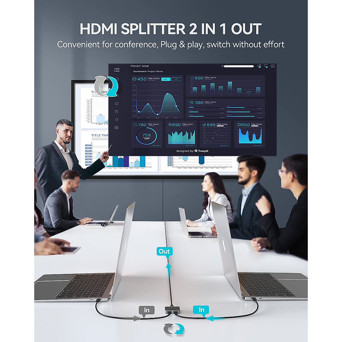 TECKNET HDMI Switch 4k@60hz Splitter, Aluminum Bidirectional HDMI Switcher 2 in 1 Out, Manual HDMI Hub Supports HD Compatible with Xbox PS5/4/3 Blu-Ray Player Fire Stick Roku(Cable is not Included)