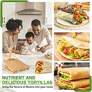 Bamboo Wooden Tortilla Press - 10 Inch Wood Tortilla Maker Press Square with 60 Pcs Parchment Paper and Scraper, Mexican Tortillera Presser 4.5” to 10" for Homemade Tortillas, Pataconera & Dough Press