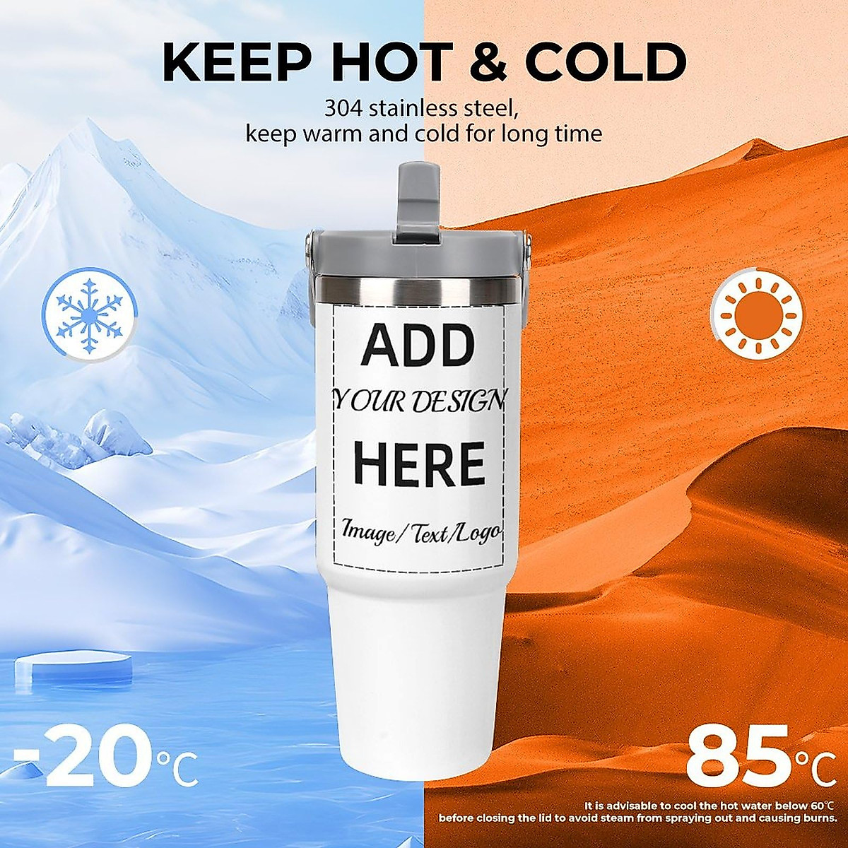 Personalized Tumbler with Handle|Custom Coffee Tumbler with Lid and Straw|Design Your Own Text/Photo Car Cup Holder|Stainless Steel Cup for Gym/Work/Travel Mug Gift for Women&Men(30oz)