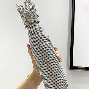 HLONGG Diamond Water Bottle Stainless Steel Bling Vacuum Flask Sparkling Glitter Thermos Bottles for Women Refillable High-End Insulated Bottle,Silver