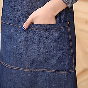 WOWSEA Denim Aprons - Lightweight, Ultra-thin portable Apron for Work, Play, Cooking Multifunctional Aprons, Adjustable Shoulder Strap Lengths for Petite Ladies or Teenagers (Blue)