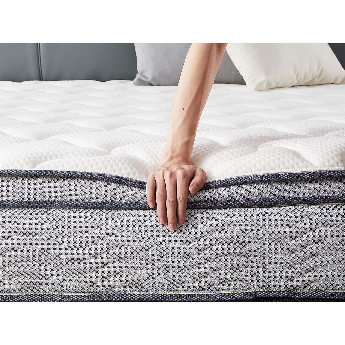 restologie Sigma 10 inch Hybrid Mattress/Made in America/Pocket Coils & Memory Foam for Cooling and Comfort/Reinforced Edge Support/Mattress in a Box/Firm Tight Top (Queen (U.S. Standard))