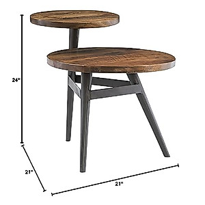 Powell Natural Wood & Gun Metal Grey Stand Bruno, Two Tiered Plant Side Table, Brown and Black