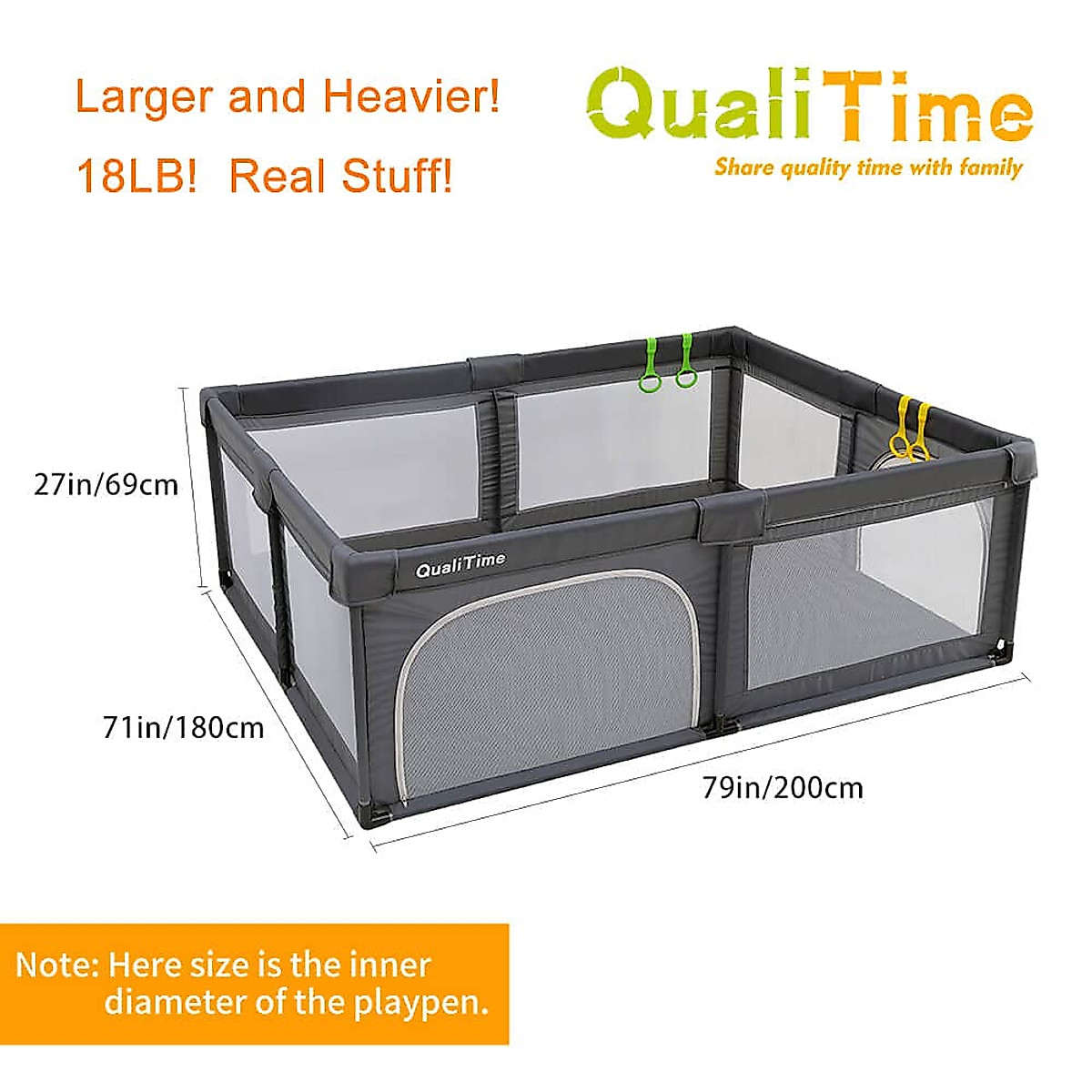 Baby Playpen, Playpens for Babies, Extra Large Playyard for Toddler, Reliable Kids Activity Center, Sturdy Safety Playpen with Anti-Slip Suckers and Super Soft Breathable Mesh (Dark Gray, X-Large)