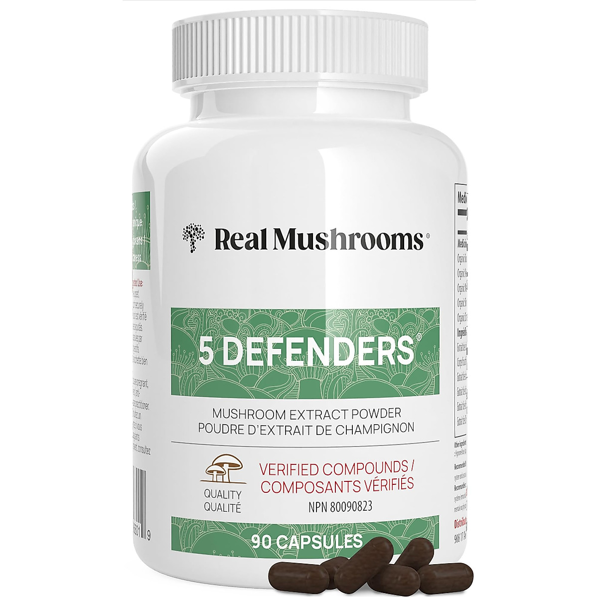 Real Mushrooms 5 Defenders Capsules - Organic Mushroom Extract w/ Chaga, Shiitake, Maitake, Turkey Tail, & Reishi - Mushroom Supplement - Vegan, Non-GMO, 90 Caps