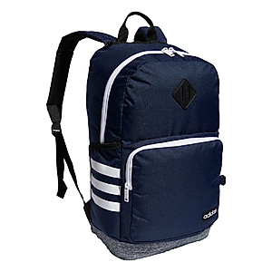 adidas Unisex Classic 3-Stripe Durable Backpack Student Athletic Sport Laptop Book Bag, Collegiate Navy/Jersey Onix Grey/White/4.0, One Size