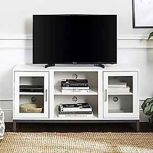 Walker Edison Modern Glass and Wood Universal TV Stand with Open Storage For TV's up to 58" Flat Screen Living Room Storage Entertainment Center, 52 Inch, White