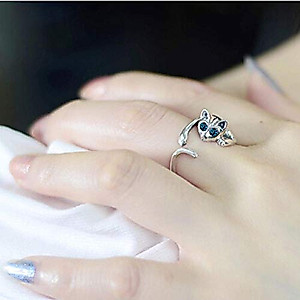 SEniutarm Engagement Love Rings Wedding Bands Women Cute Alloy Faux Gemstone Blue Eyes Cat Open Finger Ring Party Jewelry Gift for Women/Girl Finger Rings DIY Jewelry Gifts