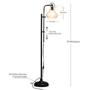 Brightech Austin LED Floor Lamp, Industrial Lamp for Living Rooms & Offices, Mid-Century Modern Standing Lamp with Adjustable Head, Tall Lamp with Rustic Glass Teardrop Shade for Bedroom - Black