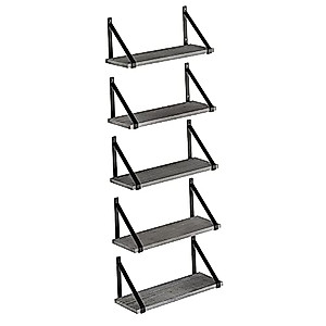 Wallniture Bora Floating Shelves for Wall Storage, 17"x6" Bathroom Shelves for Over The Toilet Storage, Wood Wall Shelves for Bedroom, Kitchen, Living Room Decor, Gray Bookshelf Set of 5