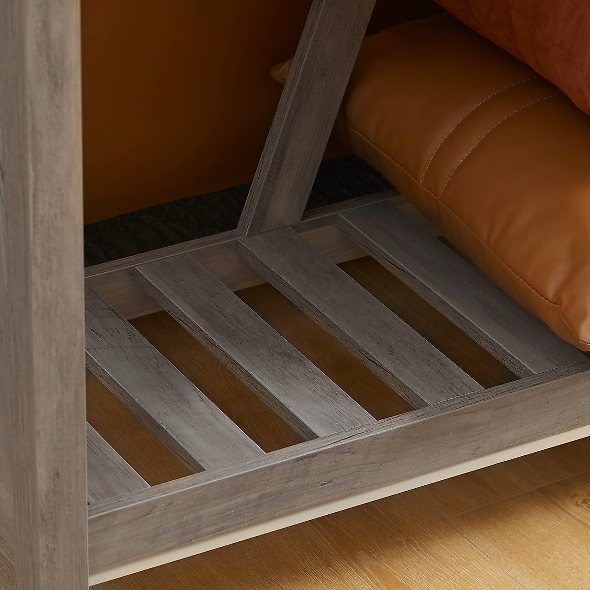 HOMCOM Console Table, Farmhouse Entryway Table with Storage Slatted Shelf, Rustic Sofa Table with Anti-Tipper for Living Room, Hallway, Gray