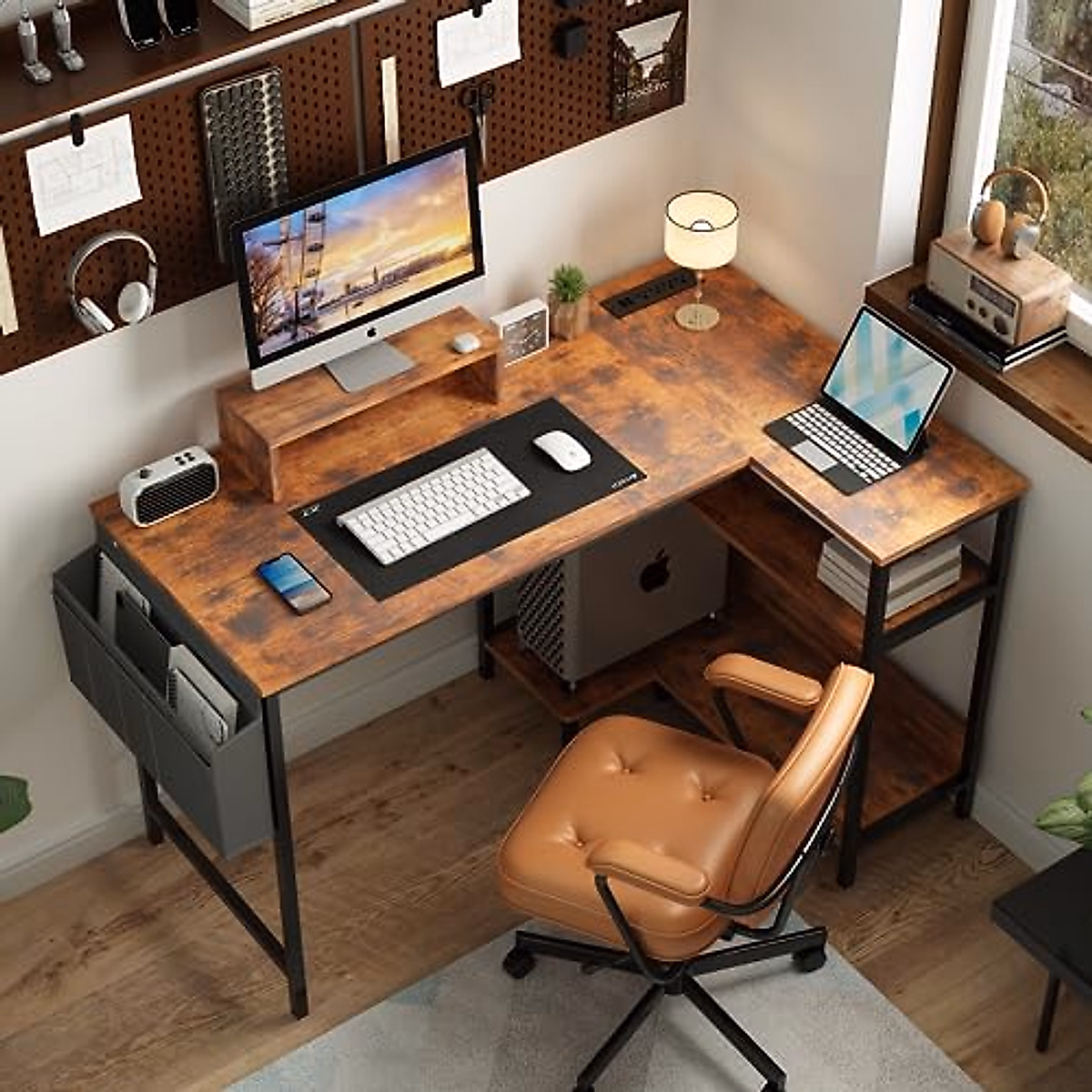 Yoobure L Shaped Desk with Storage Shelves 47 Inch Computer Desk with Outlets & USB Ports Home Office Desk with Monitor Stand Corner Desk for Small Space Study Table Small Desk L Desk with Storage Bag