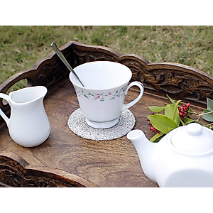 COTTON CRAFT Glitz Handmade Beaded Bar Drink Tabletop Protection Coasters - Set of 8 - Halloween Harvest Autumn Fall Thanksgiving Holiday Christmas Xmas Celebration Festive Party - 4 in Round - Silver