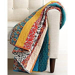 Lush Decor Boho Reversible Throw Colorful Striped Pattern Bohemian Blanket, 60” x 50”, Turquoise & Tangerine