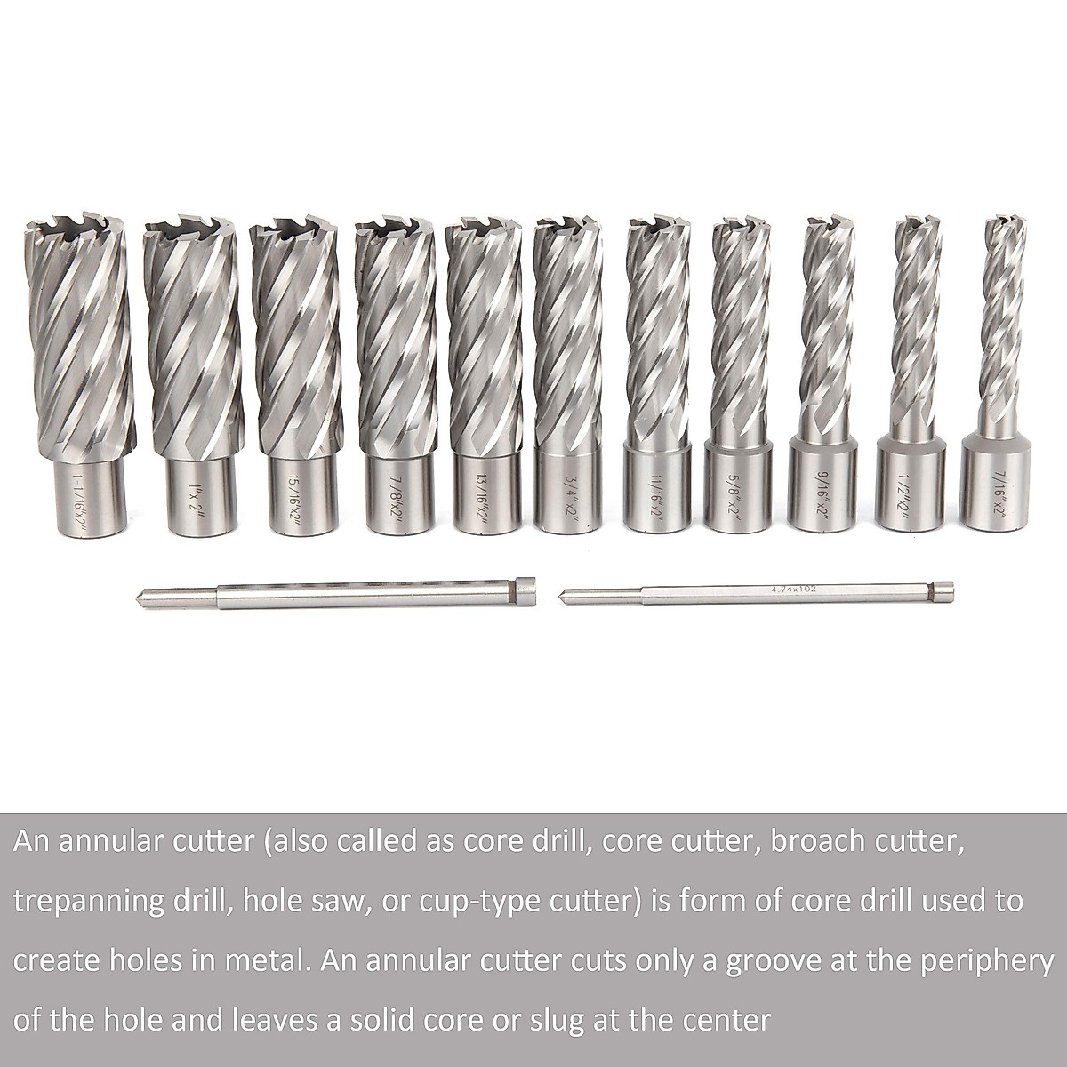 Muzerdo 13pcs Weldon Shank 2" Cutting Depth and Diameter Annular Cutter Set for Magnetic Drill Press HSS Standard Kit Two Flat