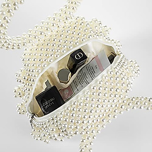 YUSHINY Women Acrylic Beaded Ladder Evening HandBag Box with Zipper Closure for Wedding Party (White)