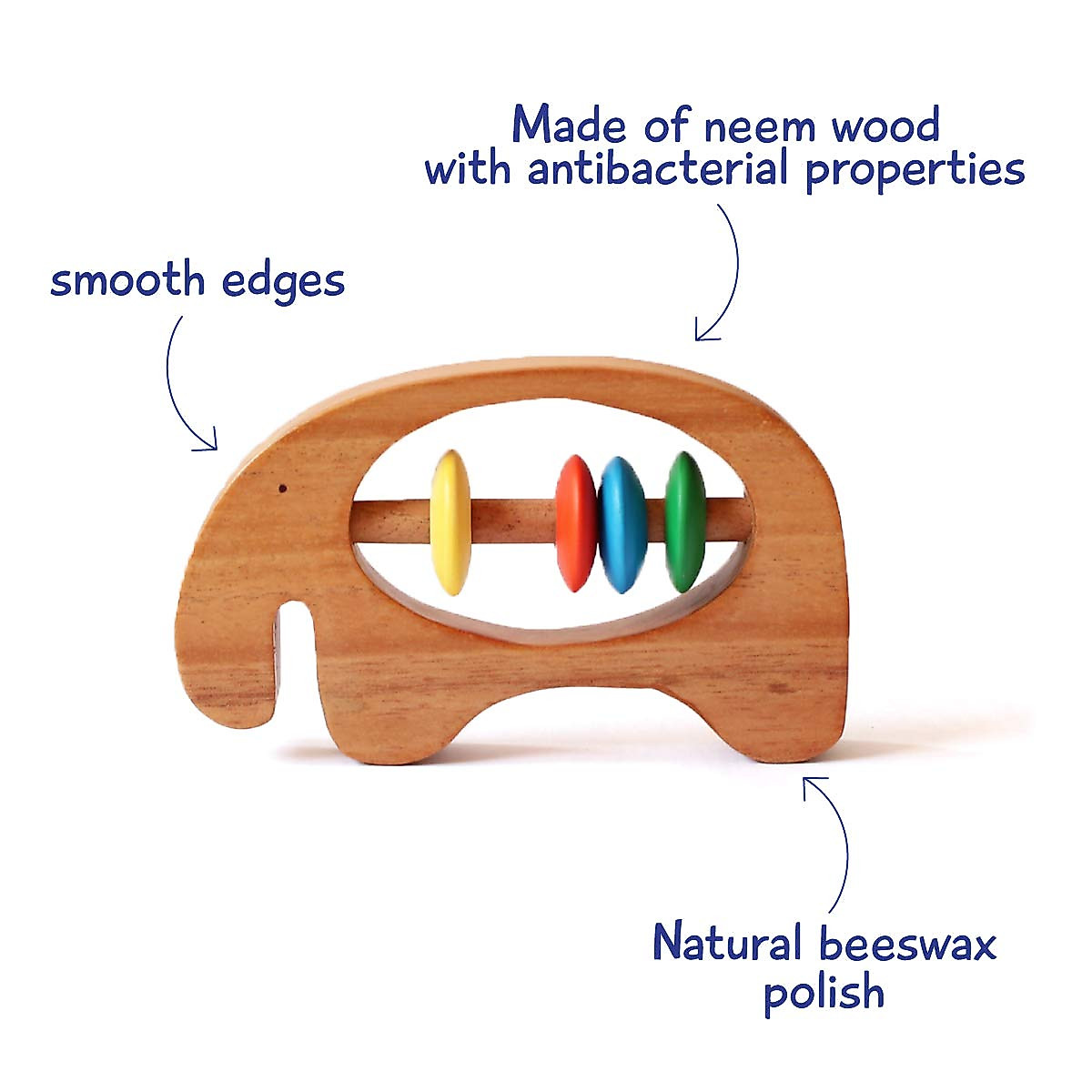 Shumee - Wooden Baby Rattle Clutching Toy - Elephant Shaped Teether for Kids - (Gift 6 Months+ Boys Girls) |Baby Shower/Birthday Gifts|Baby Rattle |New Born Gifts| Easter Basket Stuffers