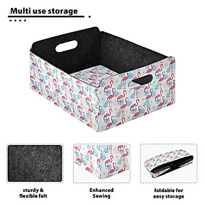Burbuja Flamingo & Flowers Collapsible Storage Bin with Handles - Felt Storage Box for Organizing Toy, Books, Makeup, Cloths, Socks in Shelf Closet Bedroom