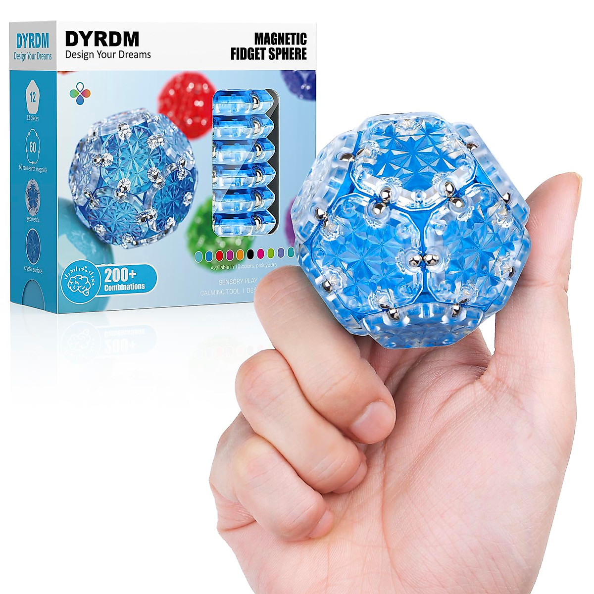 DYRDM Magnetic Fidget Sphere 12 Pcs, Magnetic Fidget Toy, Desk Toys for Office and Stress Relief & Anxiety for Adults, Magnets Sensory Toys Magnetic Building Blocks Blue