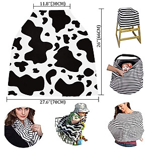 Nursing Cover for Breastfeeding Scarf Super Soft Cotton Multi Use for Baby Car Covers Canopy Shopping Cart Cover Blanket Stroller Cover-Cow Print Animal Themed Black White