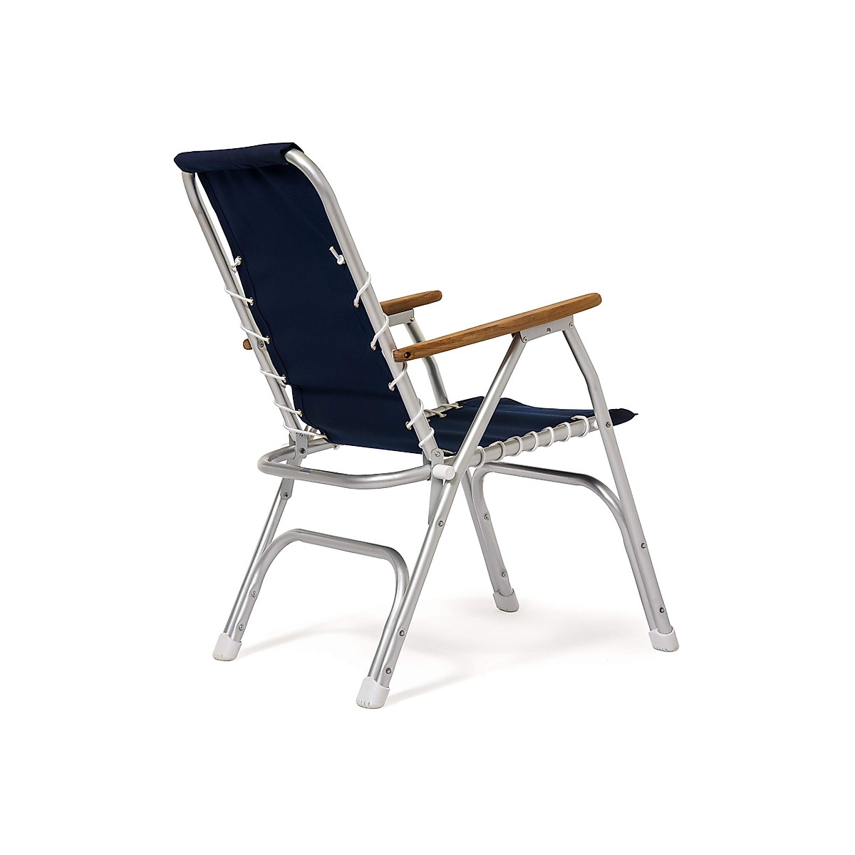 FORMA MARINE Boat Chairs High Back Navy Blue Deck Folding Marine Aluminum Teak Furniture Set of 2 M150NB