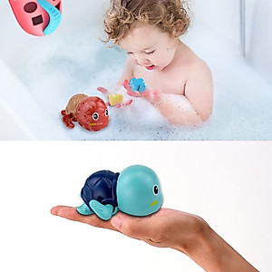 Kendyy Baby Bath Toys Set for Toddlers, Wind Up Swimming Turtle Animal Bathtub Bathroom Pool Beach Floating Toys Birthday 3 4 5 Year Old Boys & Girls Kids (6Pcs +1 Organizer+2 Hooks)