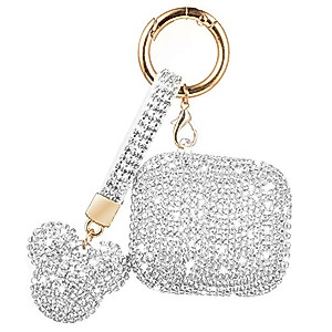 Luxurious Shining Rhinestone Diamante Apple AirPods Case, Bling Sparkle Protective Cover Carrying Mickey Ball Keychain for Airpods 2nd & 1st Gen,Shockproof Anti-Scratch Anti-dust (Silver)