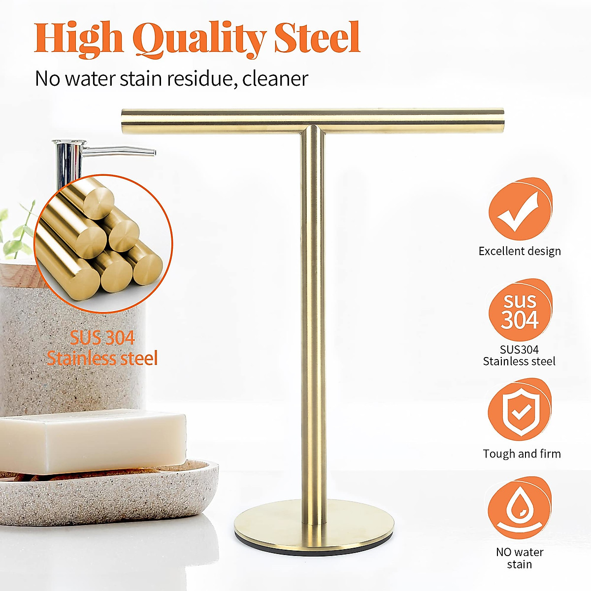 Bathroom Hand Towel Holder Stand，T-Shape Hand Towel Holder Stand SUS304 Stainless Steel for Bathroom，Kitchen or Vanity Countertop
