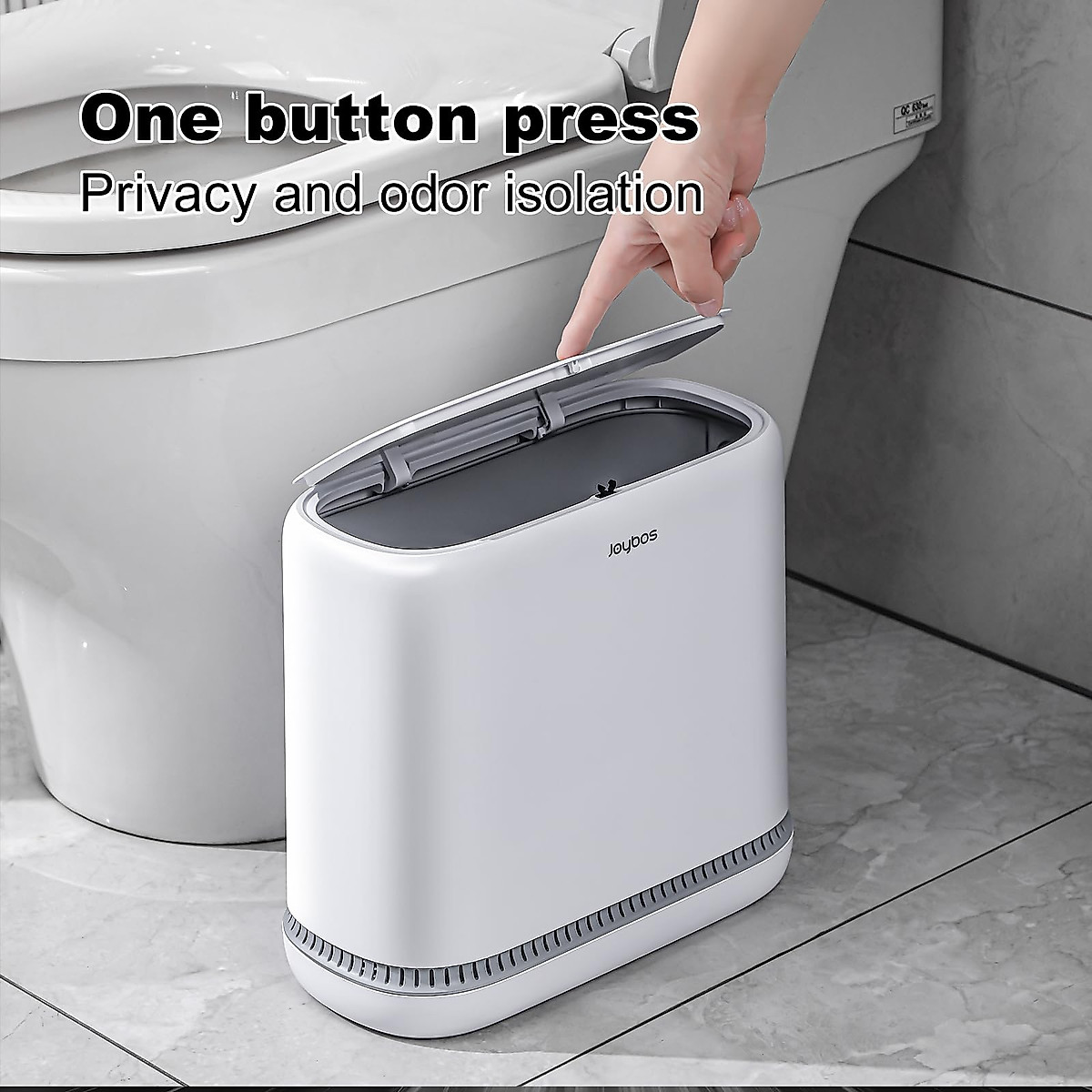 JOYBOS Bathroom Trash Cans with Lids|Small Office Garbage Cans with Automatic Lid|Motion Sensor Waterproof Trash Bin for Bedroom| 4 Gallon Plastic Narrow Wastebasket for Toilet, RV, White