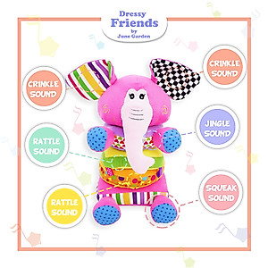 June Garden 11" Soft Stacking Rings Toy - Educational Stuffed Plush Elephant Sensory Development Rattles - Montessori Activity Sensory Learning Toy - 6 Months and Up