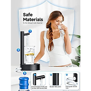 REJOMINE Water Dispenser for 5 Gallon Bottle, Smart 7 Levels Water Dispenser Countertop for Universal Bottles, Portable Desktop Water Pump for Outdoor, Automatic Water Jug Dispenser with Silicone Hose
