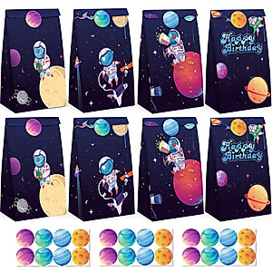 VGOODALL 24PCS Outer Space Gift Bags, Party Favor Bags Space Goodie Bags Lunch Paper Bags with Stickers for Kids Space Theme Birthday Party