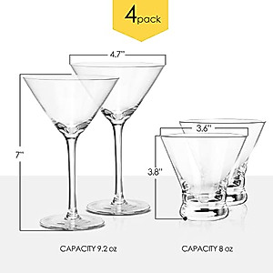 VENVENWEAVS Martini Glasses Set of 6, Hand-blown Crystal Cocktail Glasses for Espresso Martini,Cosmopolitan,Manhattan,Gimlet,Home Bar,Cocktail Party,Stemless Martini Glassware Gift Set