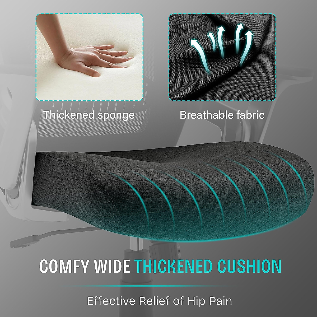 SUNNOW Office Chair, Ergonomic Computer Desk Chair, Sturdy Executive Task Chair - Adjustable Lumbar Support, Flip-up Arms, Tilt Function, Comfy Wide Seat, Swivel Mesh Home Office Desk Chairs (Black)