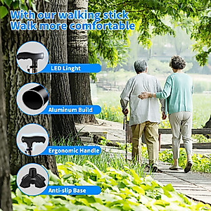 LIXIANG Walking Cane with LED Light, Adjustable Folding Walking Cane for Women and Men, Lightweight Portable Collapsible Cane Quad Cane for Senior Balance