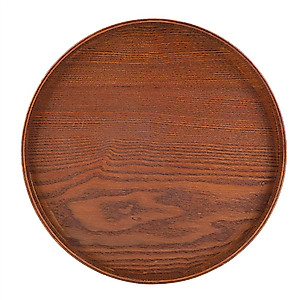 Round Wood Serving Tray Tea Coffee Snack Food Meals Serving Tray Anti Slip Brown Wooden Plate Dishes Water Drink Platter with Raised Edges(3030cm)