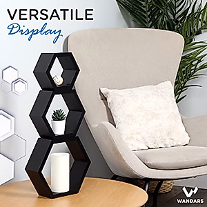 Set of 3 Pine Wood Hexagon Shelves for Wall Decor - Farmhouse Honeycomb Shelves for Living Room Decor, Kitchen Storage, Wall Mount Rustic Boho Shelves