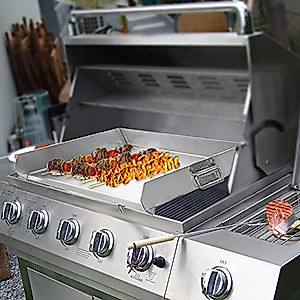 Minneer 100% Stainless Steel Universal Griddle with Even Heat Cross Bracing and Integral Handles for Charcoal/Gas Grills, Camping, Tailgating, and Parties (32" - 18")