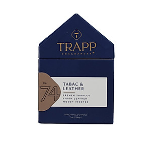 Trapp - No. 74 Tabac & Leather - 7 oz. House Box Candle - Aromatic Home Fragrance with Earthy Scent of French Tobacco, Grain Leather, & Woody Incense Notes - Petrolatum Wax