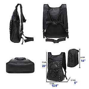 nice--buy Skull Punk Art Fashion Backpack Hooded Rivet Studded Biker Purse Gothic 3D Skull PU Leather Bookbag Python Daypack Shoulder Bag Laptop Bag