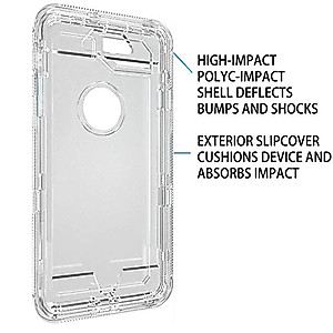 MXX iPhone 8 Plus Heavy Duty Case 3 in 1 Layers Rugged Rubber Shockproof Protection Case Cover for iPhone 7 Plus/iPhone 8 Plus - Clear (Transparent)
