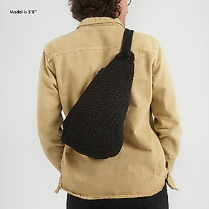 The Sak Geo Sling Backpack in Crochet, Single Sling Shoulder Strap, Black