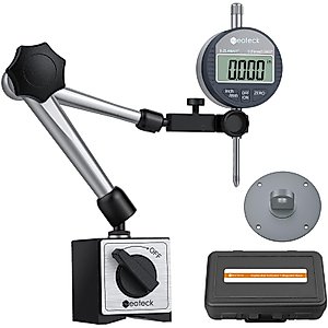 Neoteck Digital Dial Indicator Gauge and Magnetic Base Set, with Storage Case, 0-1inch/ 25.4mm, 0.01mm/ 0.0005" Inch/Metric Conversion Measuring Tool for 3D Printer Lathe Workshop Woodworking- Silver