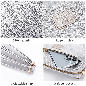 GAYI URBAN Glitter Crossbody Bags for Women, Sparkle Shoulder Handbags with Chain, Ladies Clutch Purses with Zipper Closure (Silver)