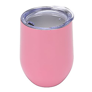 Rayrit 12oz 304 Stainless Steel Vacuum Insulated Cups, Eggshell Cup U Shape Tumbler Cups with Lid, Double Layer Insulation Wine Cup Big Belly Cup for Home Outdoors Drinks Coffee Wine Cocktails (Pink)