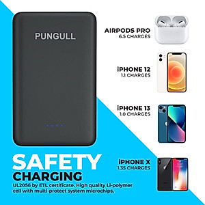 Slim Portable Charger 5000mAh - Compact Mini Small Power Bank Built-in Cable Cute Mobile Cell Phone External Battery Pack 5V 2.1A USB-C Compatible with iPhones 6/7/8/X/XS/XR/11/12/13/14 Airpods