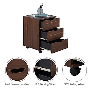 VICLLAX 3 Drawer Dresser Mobile Cabinet Under Desk Storage for Home Office, Fully Assembled Except Casters, Brown Walnut